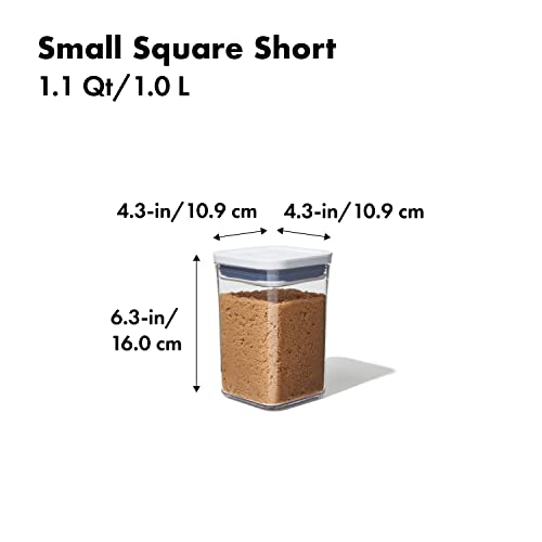 OXO Good Grips POP Container - Airtight Food Storage - Small Square Short 1.1 Qt Ideal for 1 lb of brown sugar or confectioner's sugar