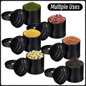 12 Pcs Tea Tin Canister with Airtight Double Lids 8 oz Round Tin Can Box Small Kitchen Tea Canister Loose Leaf Tea Storage Tea Containers for Loose Tea Bags Coffee Sugar Candy Spices (Black)