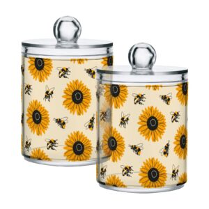 plastic jars with lids,orange sunflower bee bulk pack storage containers wide mouth airtight canister jar for kitchen bathroom farmhouse makeup countertop household,set 2