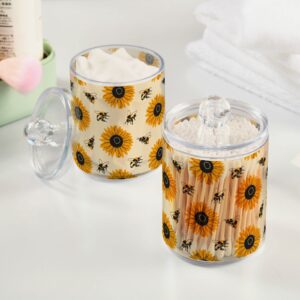 Plastic Jars with Lids,Orange Sunflower Bee Bulk Pack Storage Containers Wide Mouth Airtight Canister Jar for Kitchen Bathroom Farmhouse Makeup Countertop Household,Set 2