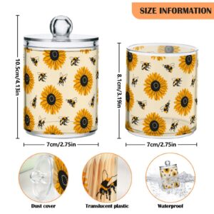 Plastic Jars with Lids,Orange Sunflower Bee Bulk Pack Storage Containers Wide Mouth Airtight Canister Jar for Kitchen Bathroom Farmhouse Makeup Countertop Household,Set 2