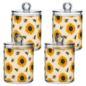 Plastic Jars with Lids,Orange Sunflower Bee Bulk Pack Storage Containers Wide Mouth Airtight Canister Jar for Kitchen Bathroom Farmhouse Makeup Countertop Household,Set 2