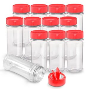 royalhouse 12 pack 5.5 oz plastic spice jars with red cap, clear and safe plastic bottle containers with shaker lids for storing spice, herbs and seasoning powders, bpa free, made in usa