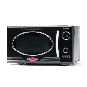 nostalgia retro countertop microwave oven - large 800-watt - 0.9 cu ft - 12 pre-programmed cooking settings - digital clock - kitchen appliances - black