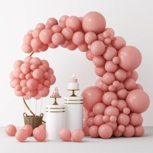 rubfac 129pcs retro pink balloons latex blush balloons different sizes 18 12 10 5 inch party balloon kit for valentine's day birthday baby shower wedding princess boho theme party decoration