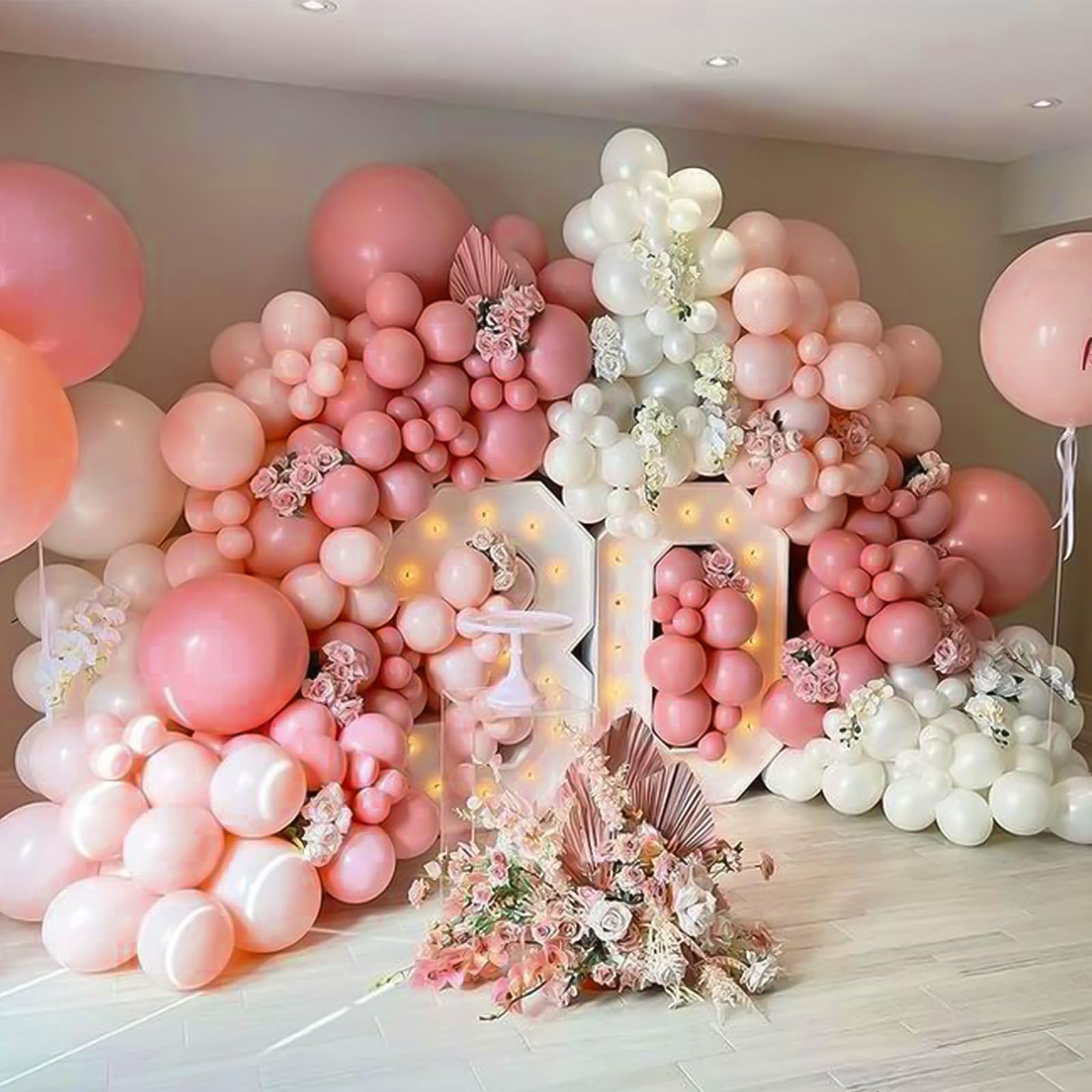 RUBFAC 129pcs Retro Pink Balloons Latex Blush Balloons Different Sizes 18 12 10 5 Inch Party Balloon Kit for Valentine's Day Birthday Baby Shower Wedding Princess Boho Theme Party Decoration