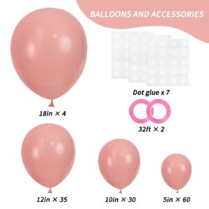 RUBFAC 129pcs Retro Pink Balloons Latex Blush Balloons Different Sizes 18 12 10 5 Inch Party Balloon Kit for Valentine's Day Birthday Baby Shower Wedding Princess Boho Theme Party Decoration