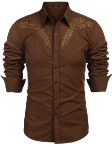 coofandy men's western shirts long sleeve slim fit embroideres cowboy casual button down shirt