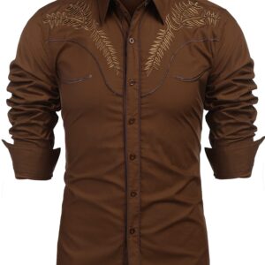 COOFANDY Men's Western Shirts Long Sleeve Slim Fit Embroideres Cowboy Casual Button Down Shirt