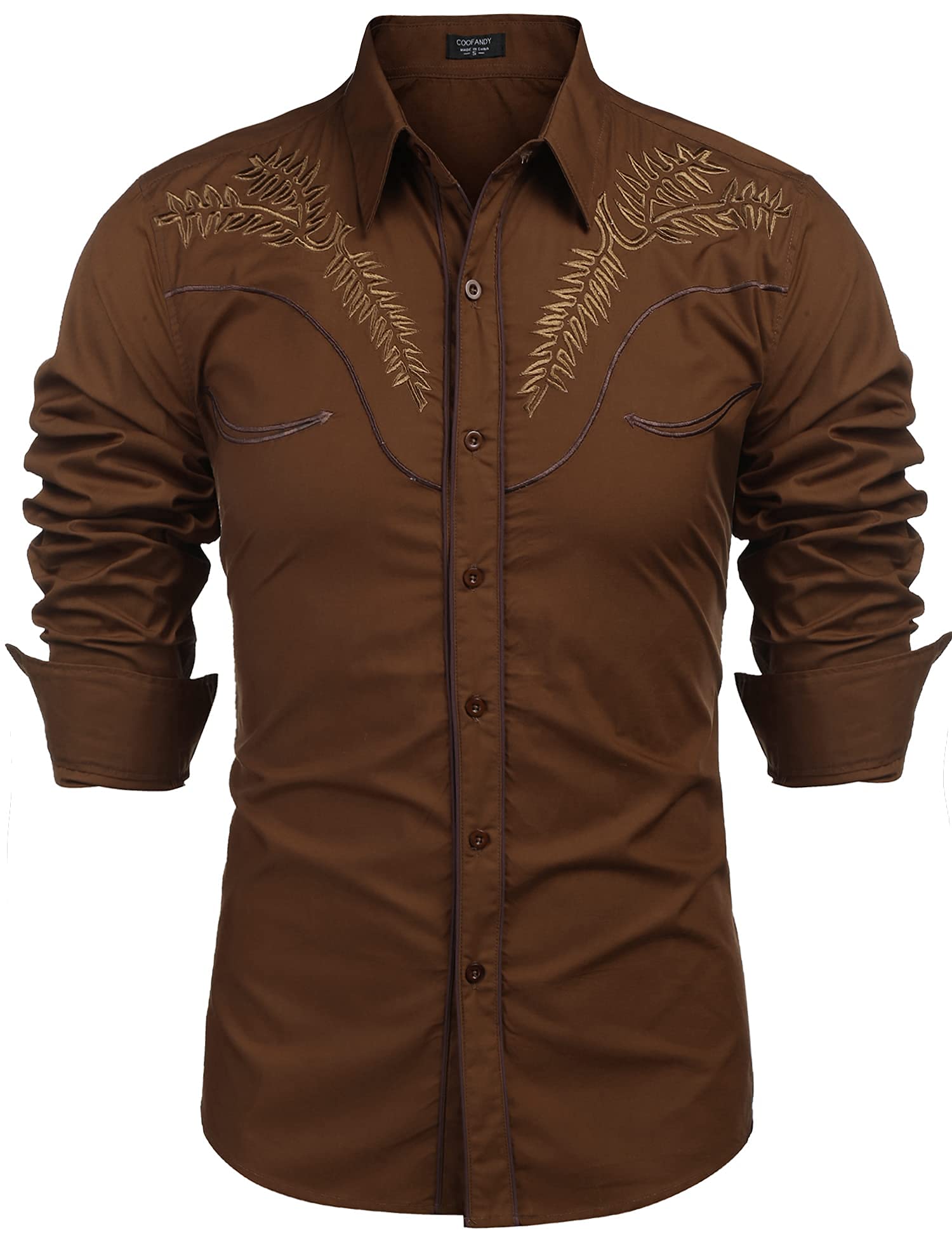 COOFANDY Men's Western Shirts Long Sleeve Slim Fit Embroideres Cowboy Casual Button Down Shirt