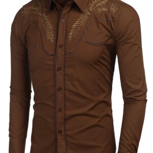 COOFANDY Men's Western Shirts Long Sleeve Slim Fit Embroideres Cowboy Casual Button Down Shirt