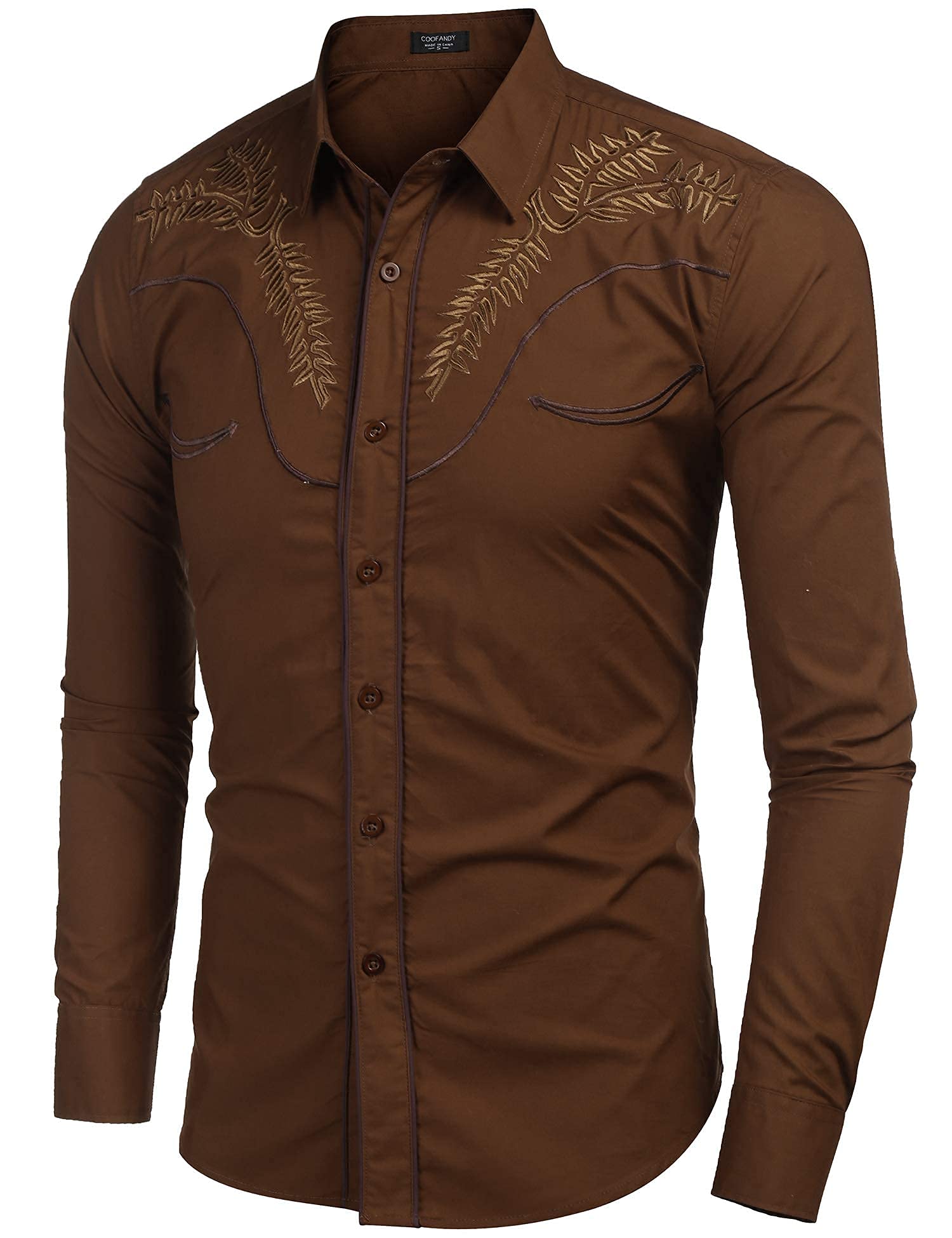 COOFANDY Men's Western Shirts Long Sleeve Slim Fit Embroideres Cowboy Casual Button Down Shirt