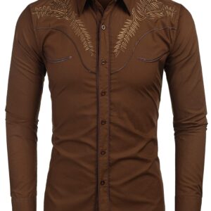 COOFANDY Men's Western Shirts Long Sleeve Slim Fit Embroideres Cowboy Casual Button Down Shirt