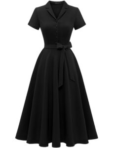 wedtrend vintage women tea dress, a-line summer retro cocktail party dress for church work 50s wedding guest dress a-line tea party dress bridal shower dress with sleeves wtp30001blacks