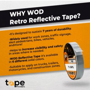 WOD RTC7 Engineering Grade Retro Reflective Tape Silver/White, 1 inch wide x 30 ft. Outdoor Waterproof Safety Reflector for Autos, Bikes, Camper, Boat Striping, and Traffic Signage Marking