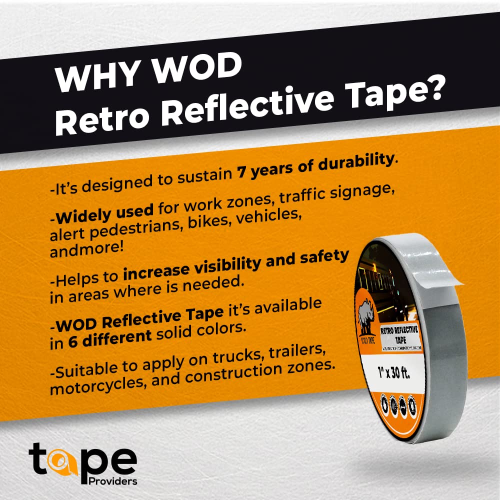 WOD RTC7 Engineering Grade Retro Reflective Tape Silver/White, 1 inch wide x 30 ft. Outdoor Waterproof Safety Reflector for Autos, Bikes, Camper, Boat Striping, and Traffic Signage Marking