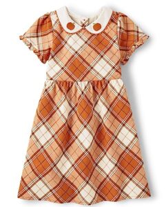 gymboree girls and toddler short sleeve dressy, pumpkin plaid, 12 us