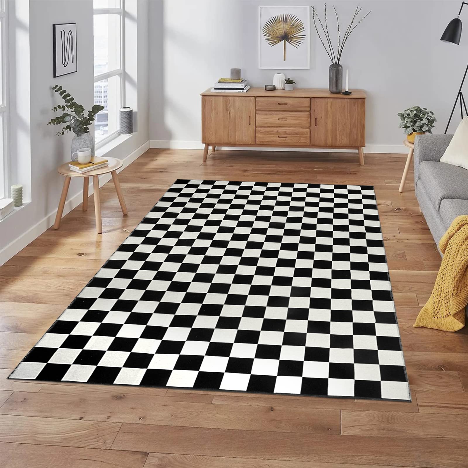 Seavish Checkered Rug, 5x8 Ft Black and White Rug Retro Checkerboard Moroccan Rug Lightweight Outdoor Washable Area Rug Carpet Rustic Decor for Living Room Bedroom Kitchen Patio