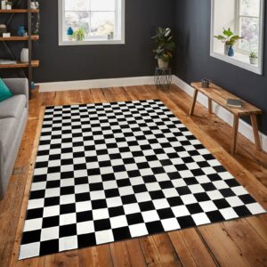 Seavish Checkered Rug, 5x8 Ft Black and White Rug Retro Checkerboard Moroccan Rug Lightweight Outdoor Washable Area Rug Carpet Rustic Decor for Living Room Bedroom Kitchen Patio