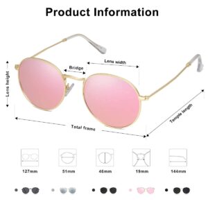 SOJOS Small Round Polarized Sunglasses for Women Men Classic Vintage Retro Shades UV400 SJ1014, Pink