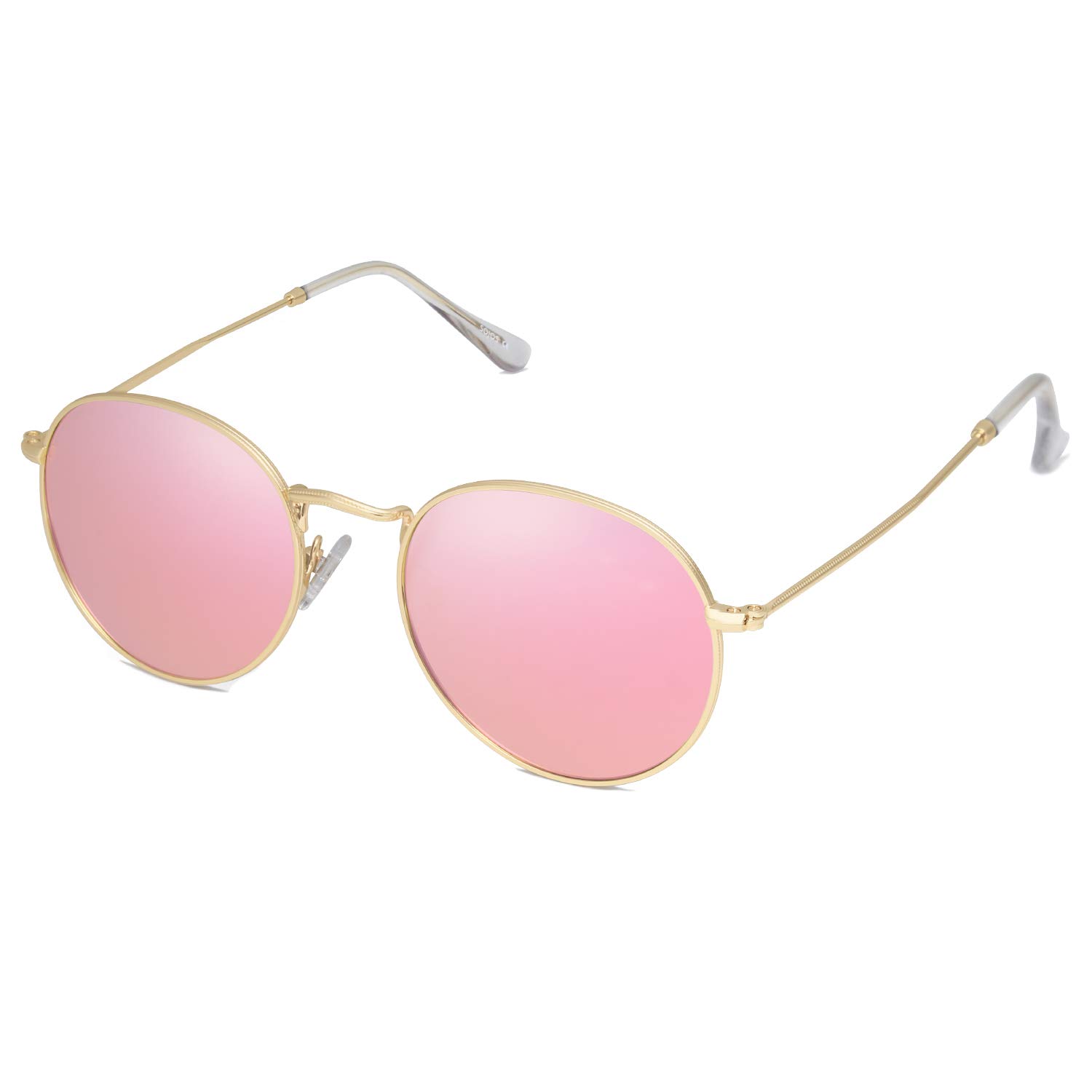 SOJOS Small Round Polarized Sunglasses for Women Men Classic Vintage Retro Shades UV400 SJ1014, Pink