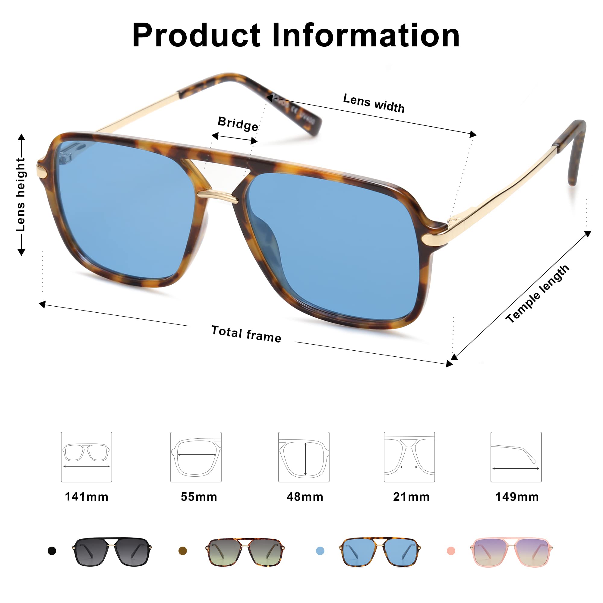 SOJOS Sunglasses for Women & Men, Square, Retro, Polarized Lens, Trendy Aviator, 90s Shades (SJ2229, Brown Tortoise Blue)