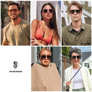 SOJOS Sunglasses for Women & Men, Square, Retro, Polarized Lens, Trendy Aviator, 90s Shades (SJ2229, Brown Tortoise Blue)