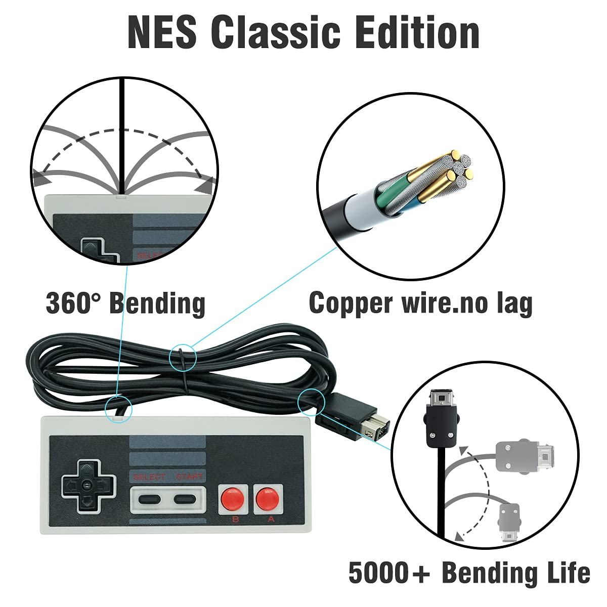 Nes Classic Controller for Nintendo Nes Mini Classic Edition Console, Retro Nes Gamepad Controller with 10FT Extra Long Cable - Nes Controller