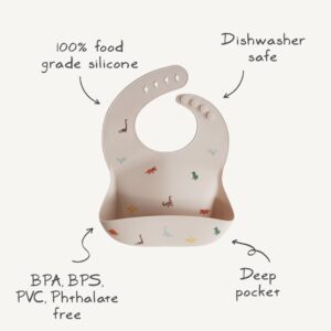 mushie Silicone Baby Bib | Adjustable Fit Waterproof Bibs (Retro Cars)