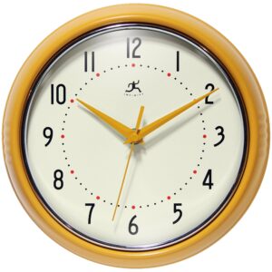 Infinity Instruments LTD. Retro 9 inch Silent Sweep Non-Ticking Mid Century Modern Kitchen Diner Wall Clock Quartz Movement Retro Wall Clock Decorative (Saffron Yellow)…