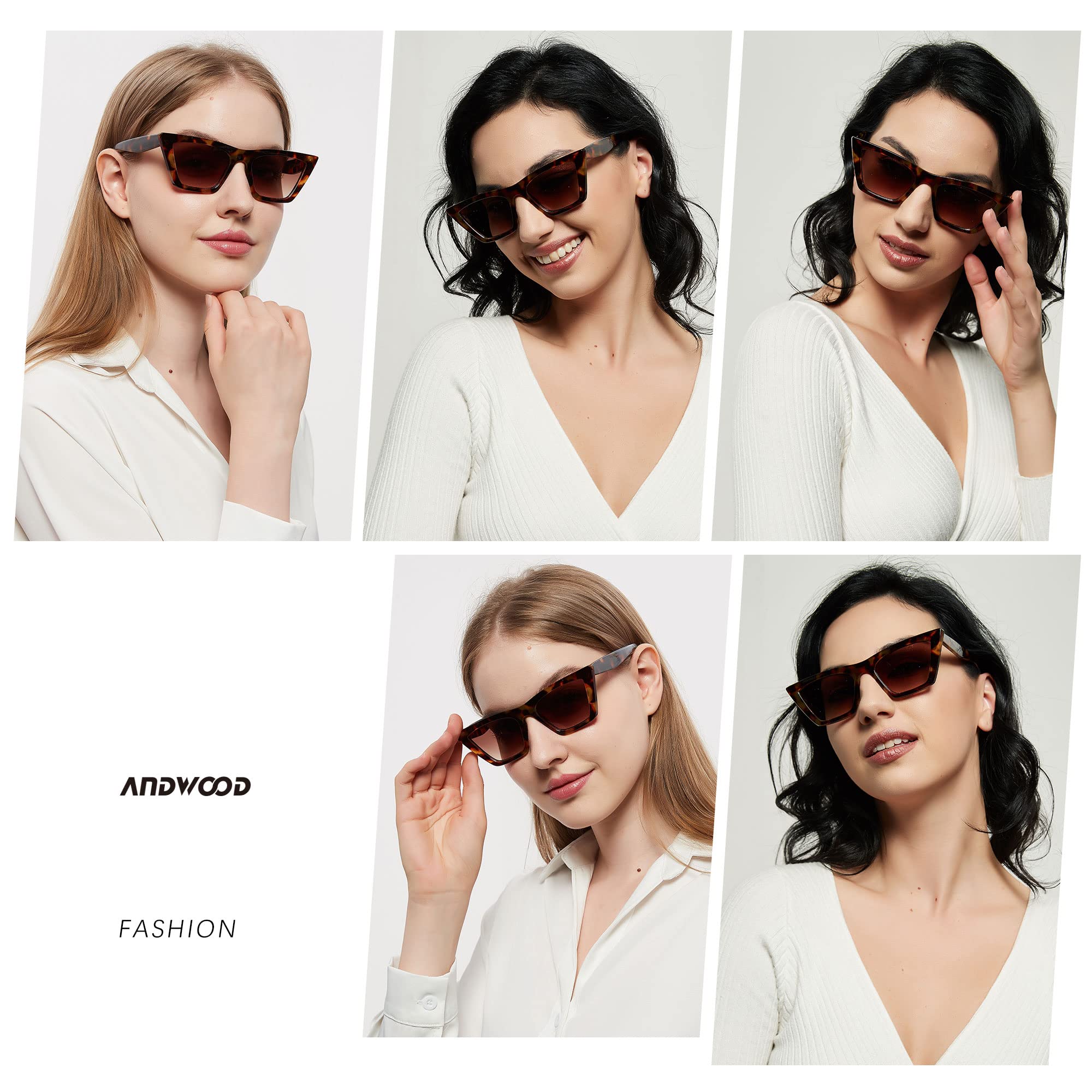 ANDWOOD Cat Eye Sunglasses for Women Polarized Cateye Frames Fashion Vintage Square Classic Retro Sun Glasses