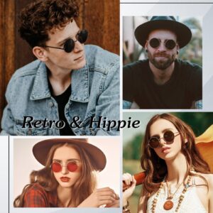 ANZIW Round Polarized Sunglasses Men Women,Retro Metal Hippie Shades with 100% UV Protection