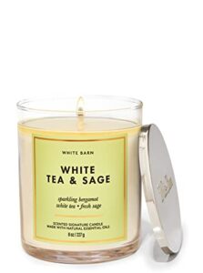 bath & body works, white barn 1-wick candle w/essential oils - 7 oz - new core scents! (white tea & sage)