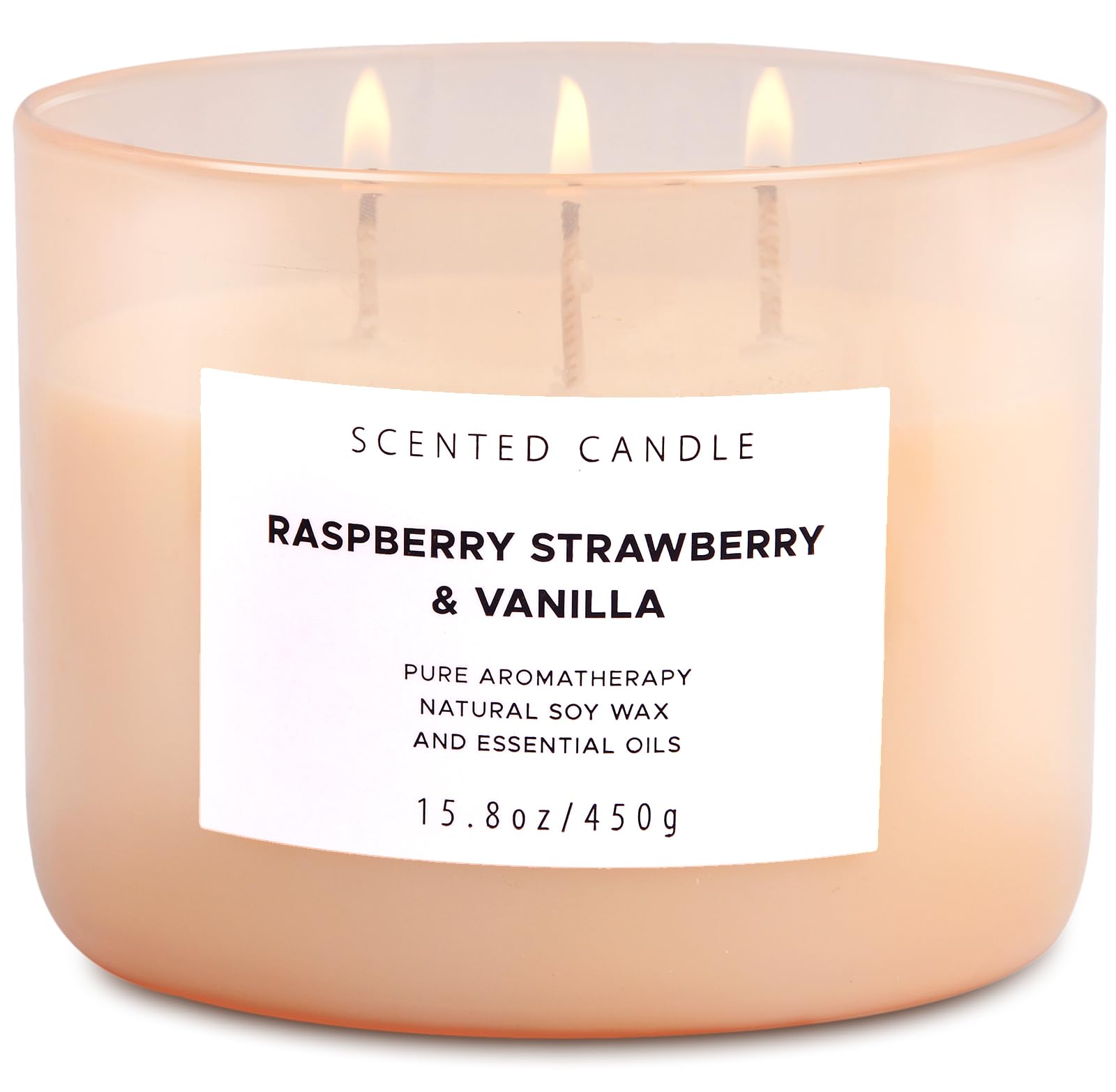 Raspberry Strawberry Vanilla Scented Candles for Home | Natural 3 Wick Soy Candle | Calming Aromatherapy Candle Gift for Women and Men | 15.8 Oz Large Relaxing Candle Highly Scented