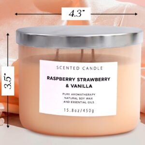 Raspberry Strawberry Vanilla Scented Candles for Home | Natural 3 Wick Soy Candle | Calming Aromatherapy Candle Gift for Women and Men | 15.8 Oz Large Relaxing Candle Highly Scented