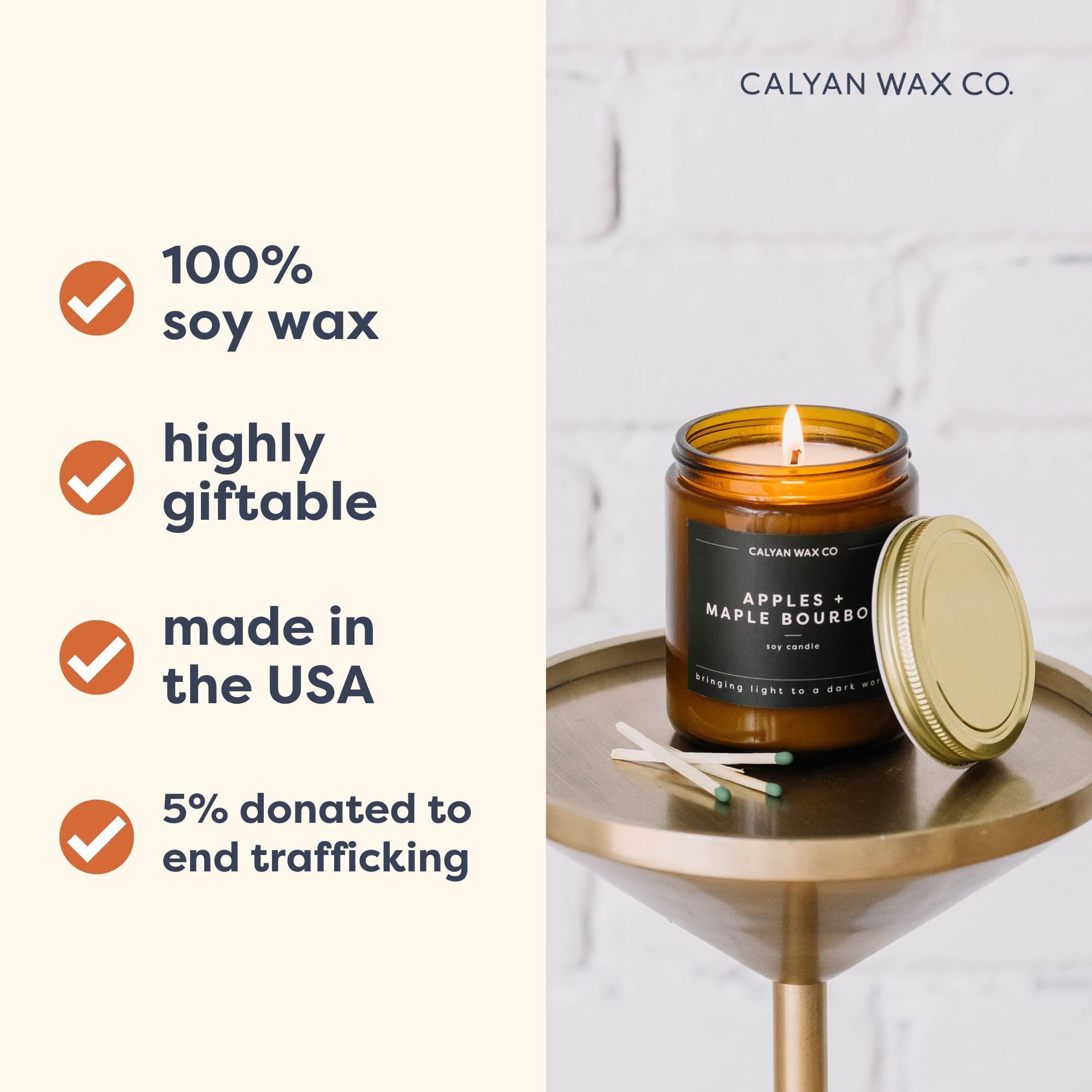 Calyan Wax Soy Wax Candle, Apples & Maple Bourbon Scented Candle for The Home | Premium Candle with Essential Oils | 7.2 oz 57 Hour Burn | Soy Candle in Amber Glass Jar | Aromatherapy, Gift