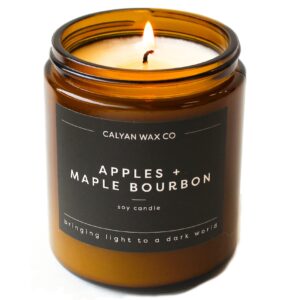 Calyan Wax Soy Wax Candle, Apples & Maple Bourbon Scented Candle for The Home | Premium Candle with Essential Oils | 7.2 oz 57 Hour Burn | Soy Candle in Amber Glass Jar | Aromatherapy, Gift