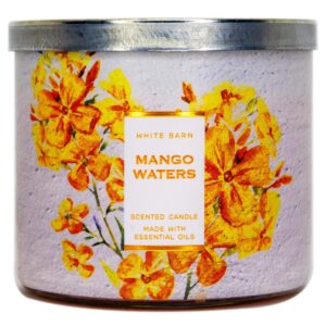 White Barn Bath and Body Works Mango Waters 3 Wick Candle 14.5 Ounce White Label