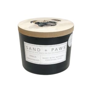 sand + paws scented candle - vanilla sandalwood –luxurious air freshening jar candles neutralize pet odors and enhance home décor – 100% cotton lead-free wicks - 12 oz