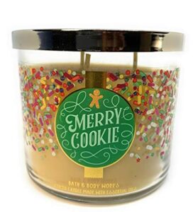 white barn bath & body works 3-wick scented candle in merry cookie (2019)