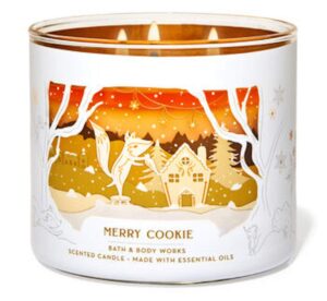 white barn bath & body works 3-wick scented illuminating candle in merry cookie (2020)