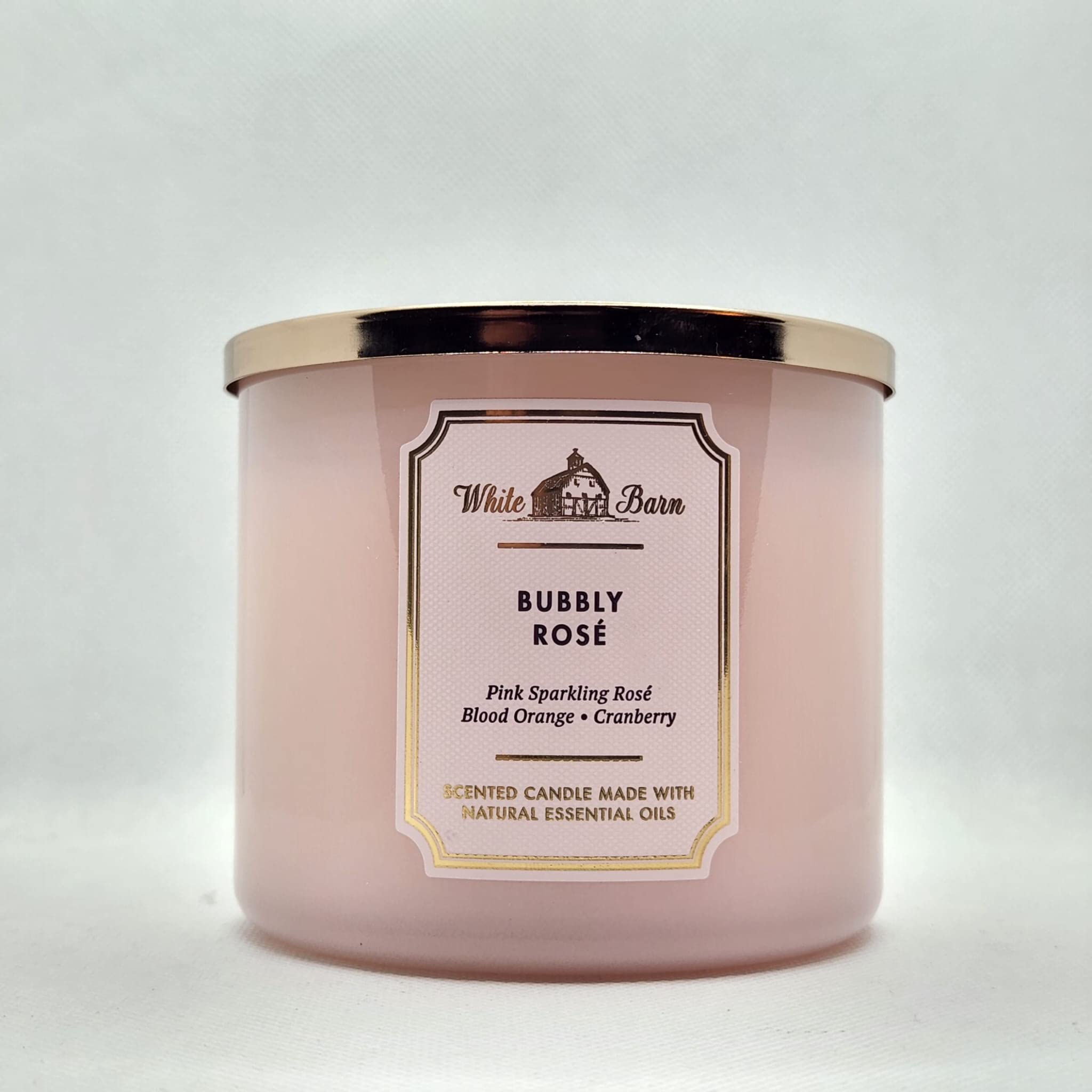 Bath & Body Works, White Barn 3-Wick Candle w/Essential Oils - 14.5 oz - New Core Scents! (Bubbly Rose) Label Artwork Varies