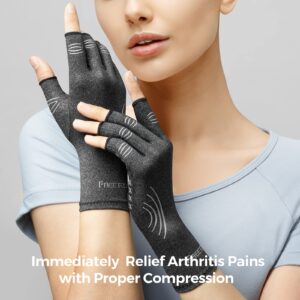 FREETOO Arthritis Gloves for Women for Pain, Strengthen Compression Gloves Grey-Black