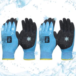 handlandy waterproof work gloves for cold weather 2 pairs, insulated winter work gloves with grip for men women, freezer gloves for work below zero (xxl, blue-black)