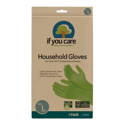 If You Care Latex Gloves, Large – 1 Pair (Pack of 1) – For Gardening, Dishwashing, Cleaning Kitchen and Bathroom – 100% Cotton Lined, Reusable for Women and Men, Green