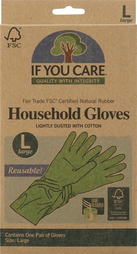 If You Care Latex Gloves, Large – 1 Pair (Pack of 1) – For Gardening, Dishwashing, Cleaning Kitchen and Bathroom – 100% Cotton Lined, Reusable for Women and Men, Green