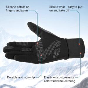 OZERO Running Gloves for Men, Winter Warm Bike Glove for Smart Phone Texting with Non-slip Silicone Gel - Thermal Windproof and Waterproof for Running, Cycling, Driving - Black (XX-Large)