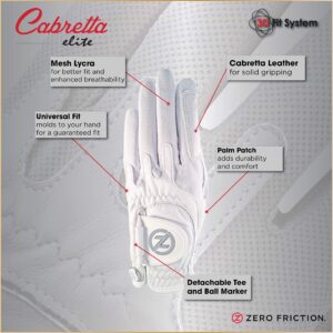 Zero Friction Ladies Cabretta Elite Golf Glove, Left Hand, White, One Size