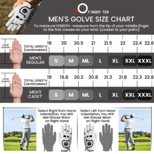 FINGER TEN Men’s Golf Glove Left Hand Right with Ball Marker Value 2 Pack, Weathersof Grip Soft Comfortable, Fit Size Small Medium ML Large XL (Large, Worn on Left Hand)