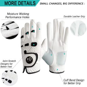 FINGER TEN Men’s Golf Glove Left Hand Right with Ball Marker Value 2 Pack, Weathersof Grip Soft Comfortable, Fit Size Small Medium ML Large XL (Large, Worn on Left Hand)